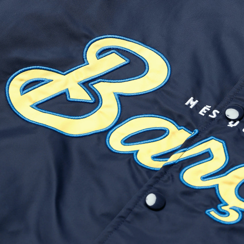 BARÇA Script Logo Nylon Varsity Jacket - Navy – YEN TOWN MARKET
