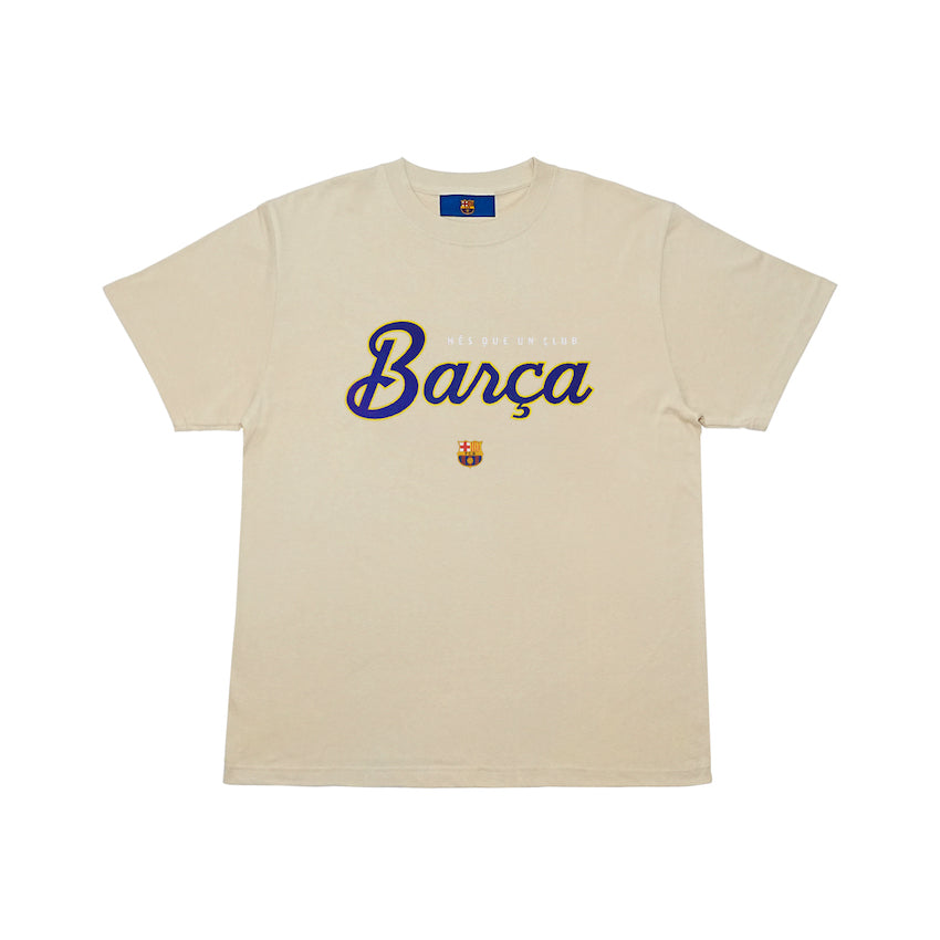 BARÇA Script Logo Tee -Sand – YEN TOWN MARKET
