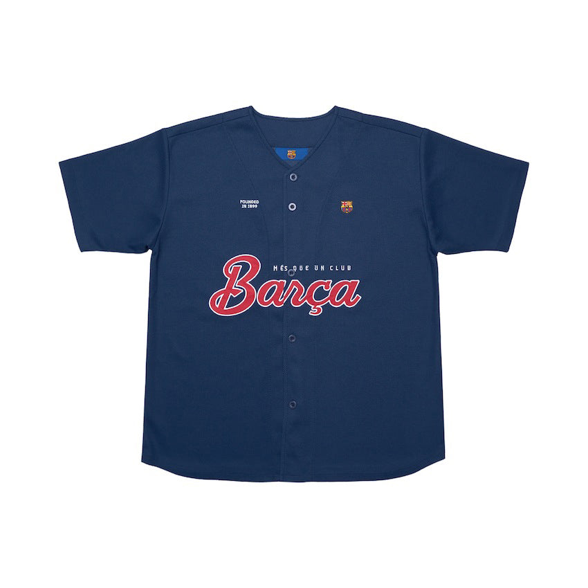 BARÇA Script Logo Baseball Shirts - Navy – YEN TOWN MARKET